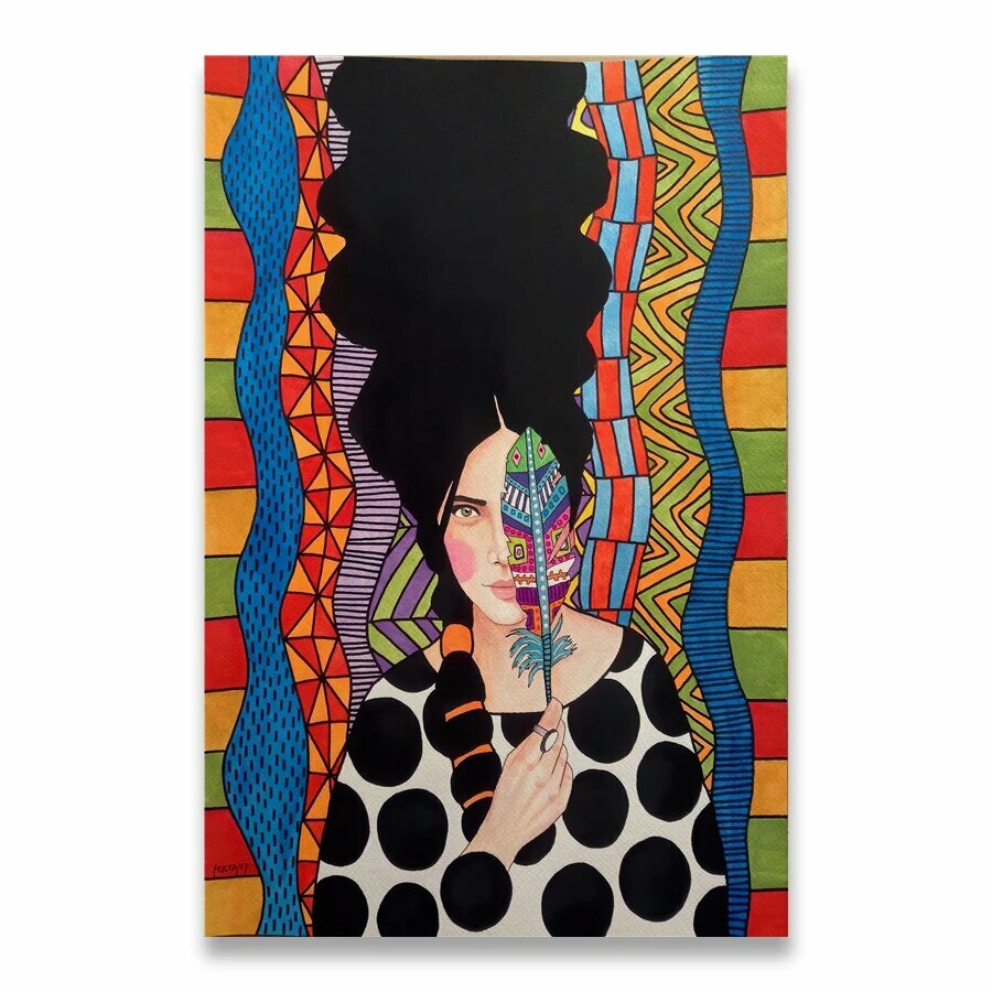 Живопись на холсте "Винтажная девушка" 20x30см, Черный, 1115-24