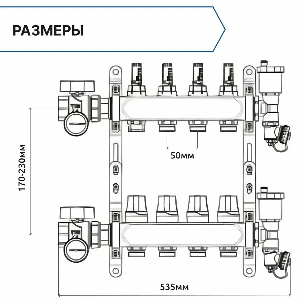 Коллекторная группа с расходомерами 1"- 3/4" евроконус, нержавеющая сталь