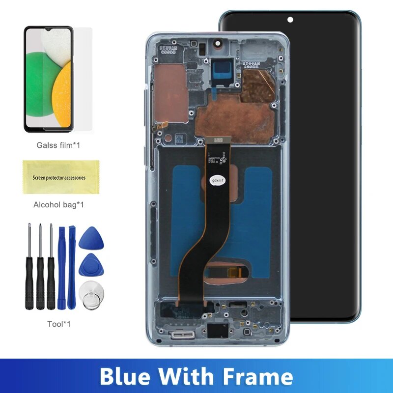 AMOLED с рамкой для Samsung S20 Plus, ЖК-дисплей, преобразователь сенсорного экрана Blue With Frame