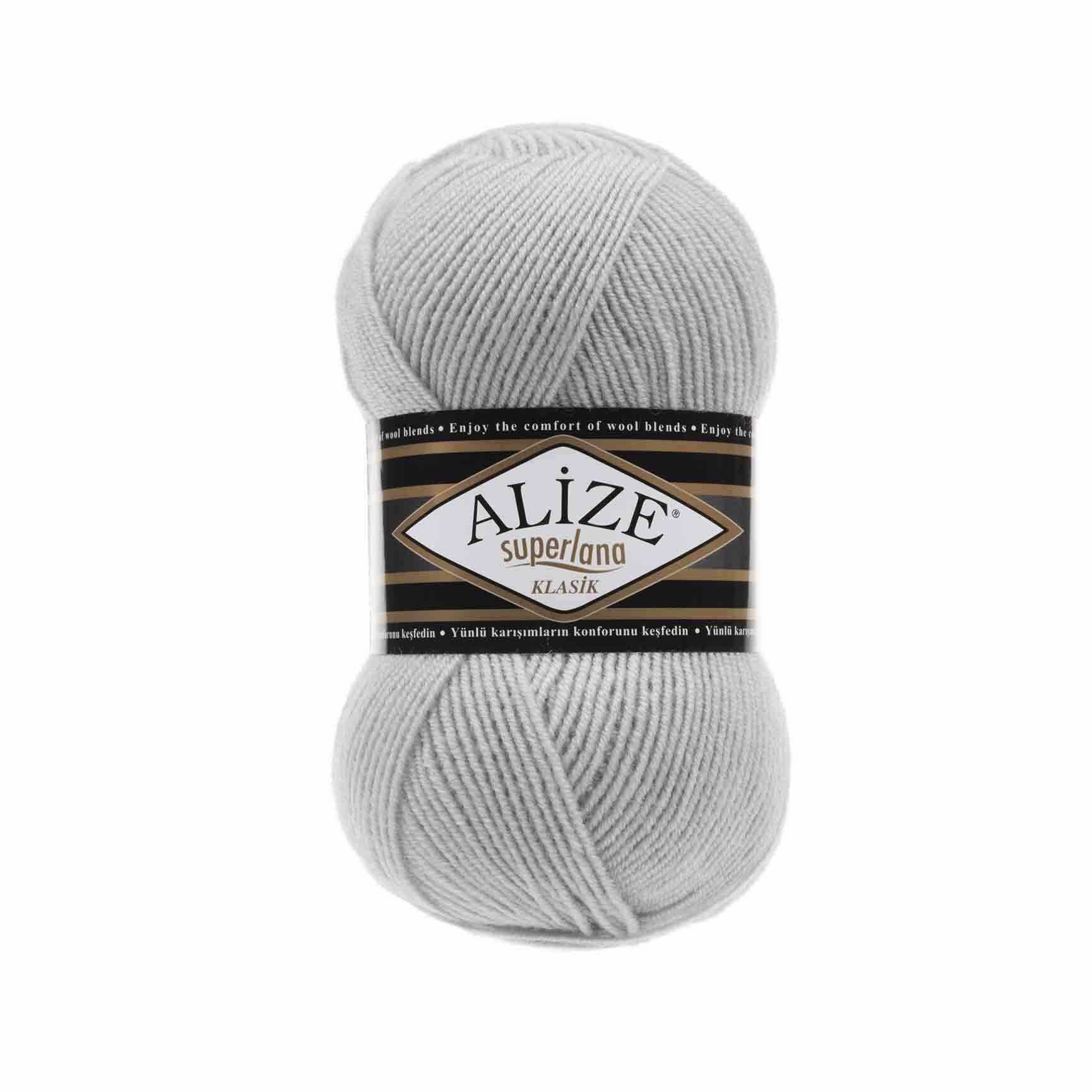Пряжа Суперлана Классик Alize (Superlana Klasik) упаковка 5 мотков 100 гр. 280 м. 25% шерсть 75% акрил цвет 168 светло-серый