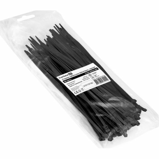 Стяжка хомут нейлоновая Exegate CV66-200x4.8B нейлон 6.6, 200x4.8мм, неоткрывающаяся, halogen free, -40°C - +85°C, черная, 100 шт.