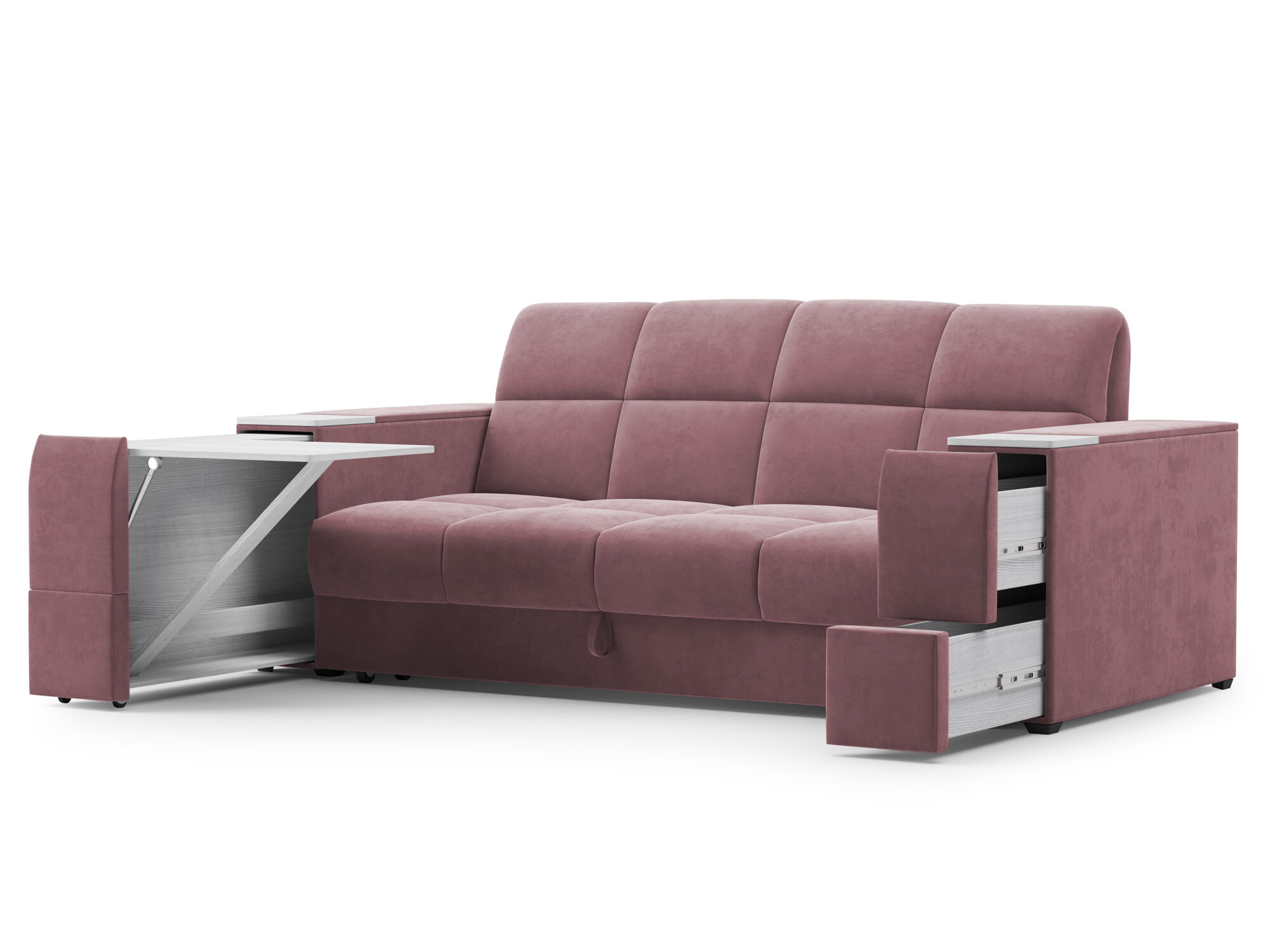 Диван-кровать Флай, аккордеон, подлокотники столик+ящики, 160*200 с ортопедическим основанием, съемный чехол, велюр.