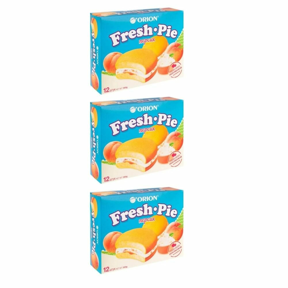 Orion Печенье Fresh Pie, Персик, 12 шт по 25 г в уп, 3 уп