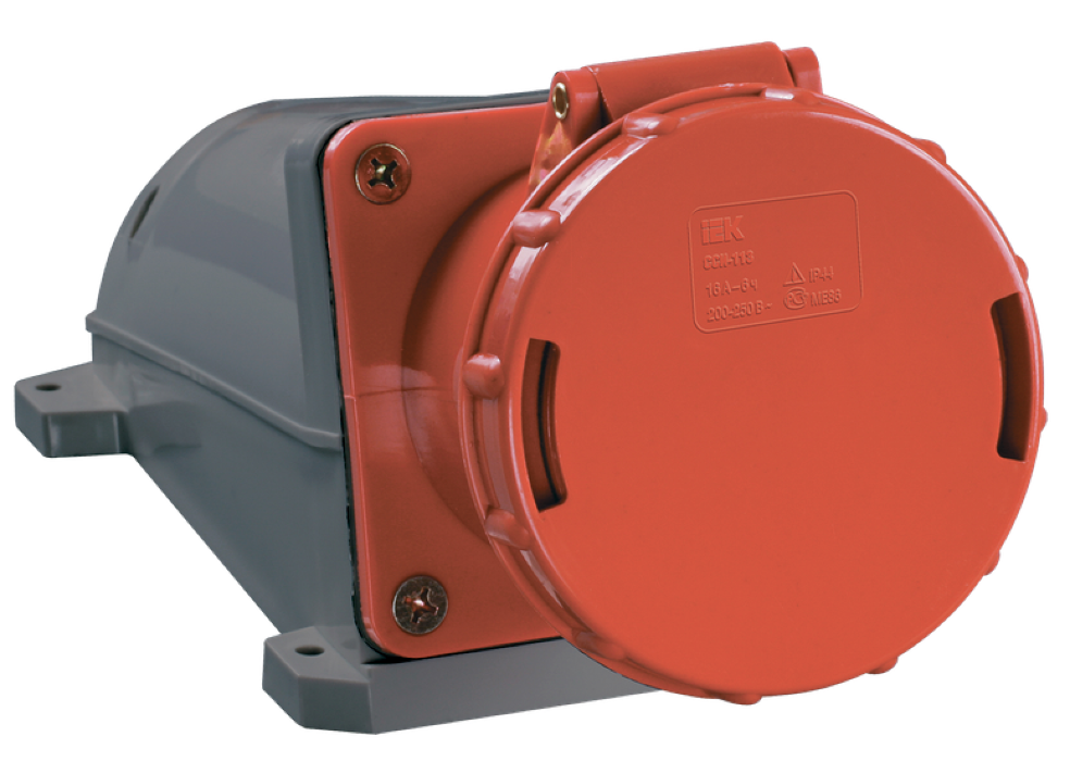 Розетка силовая IEK / ИЭК ССИ-134 в корпусе из самозатухающего пластика с крышкой, красная, 63А-6ч/380-415В 3P+PE, IP54 / электрика