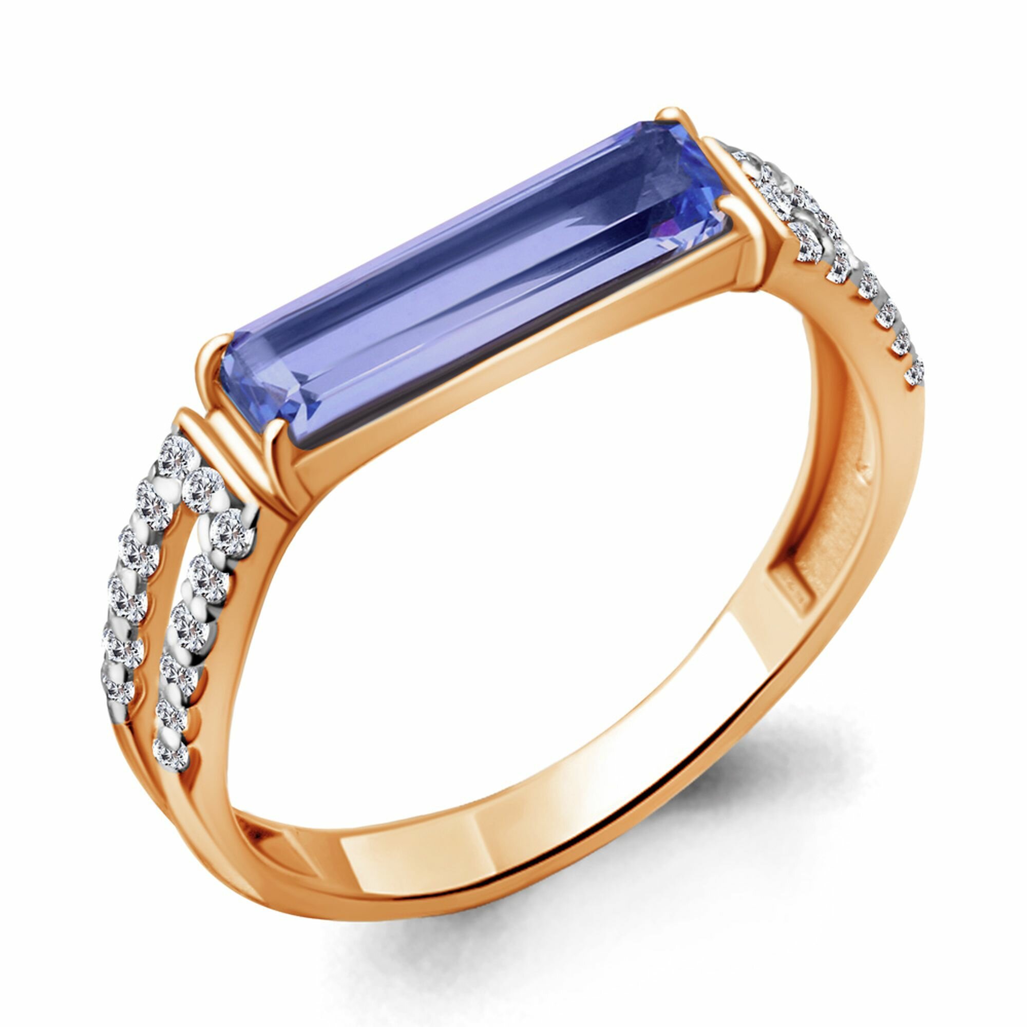 Кольцо, серебро, 925 проба, золочение, фианит, танзанит