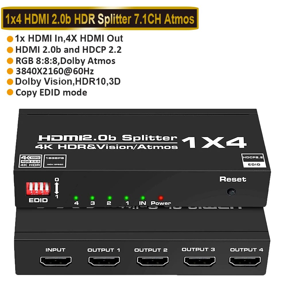 HDMI-совместимый сплиттер 1x4 4K 60Гц Ugreen