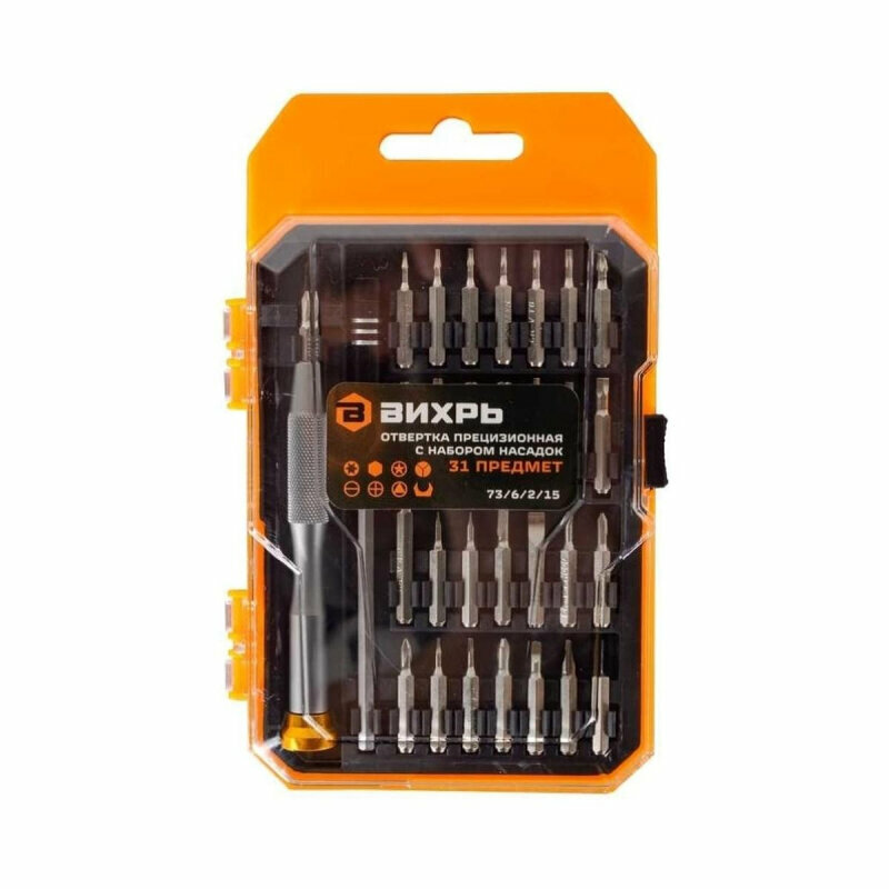 Отвертка прецизионная с набором насадок, 31 предмет в кейсе Вихрь, 1887967