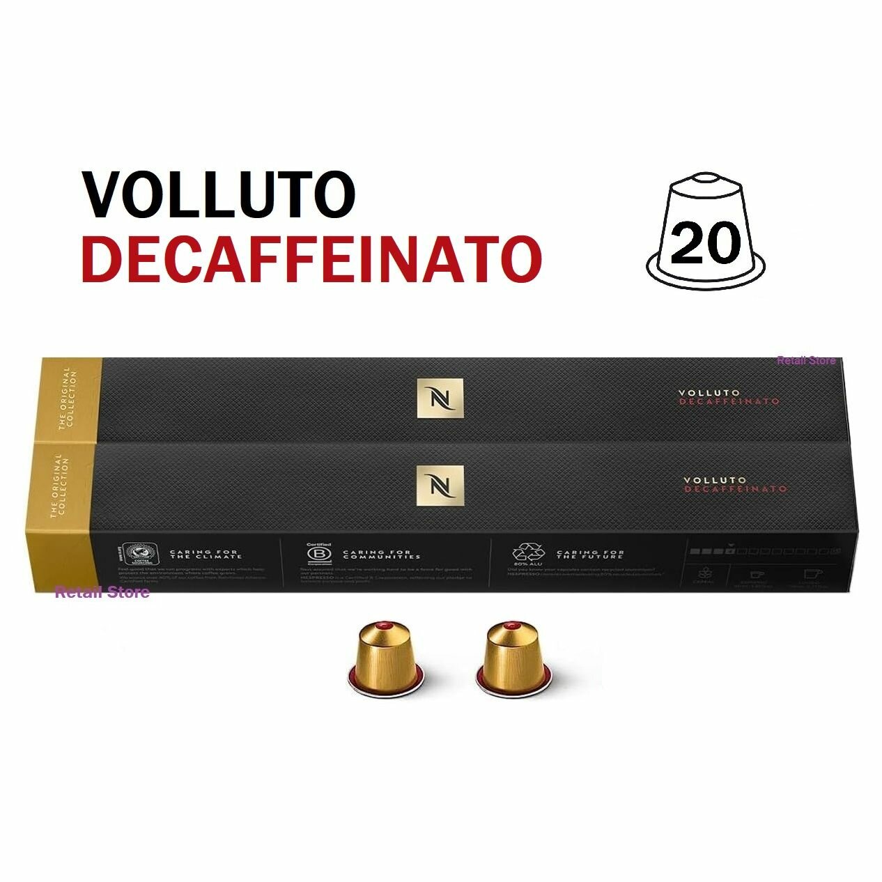 Набор кофе Nespresso Volluto Decaffeinato, 2 упаковки (20 капсул)