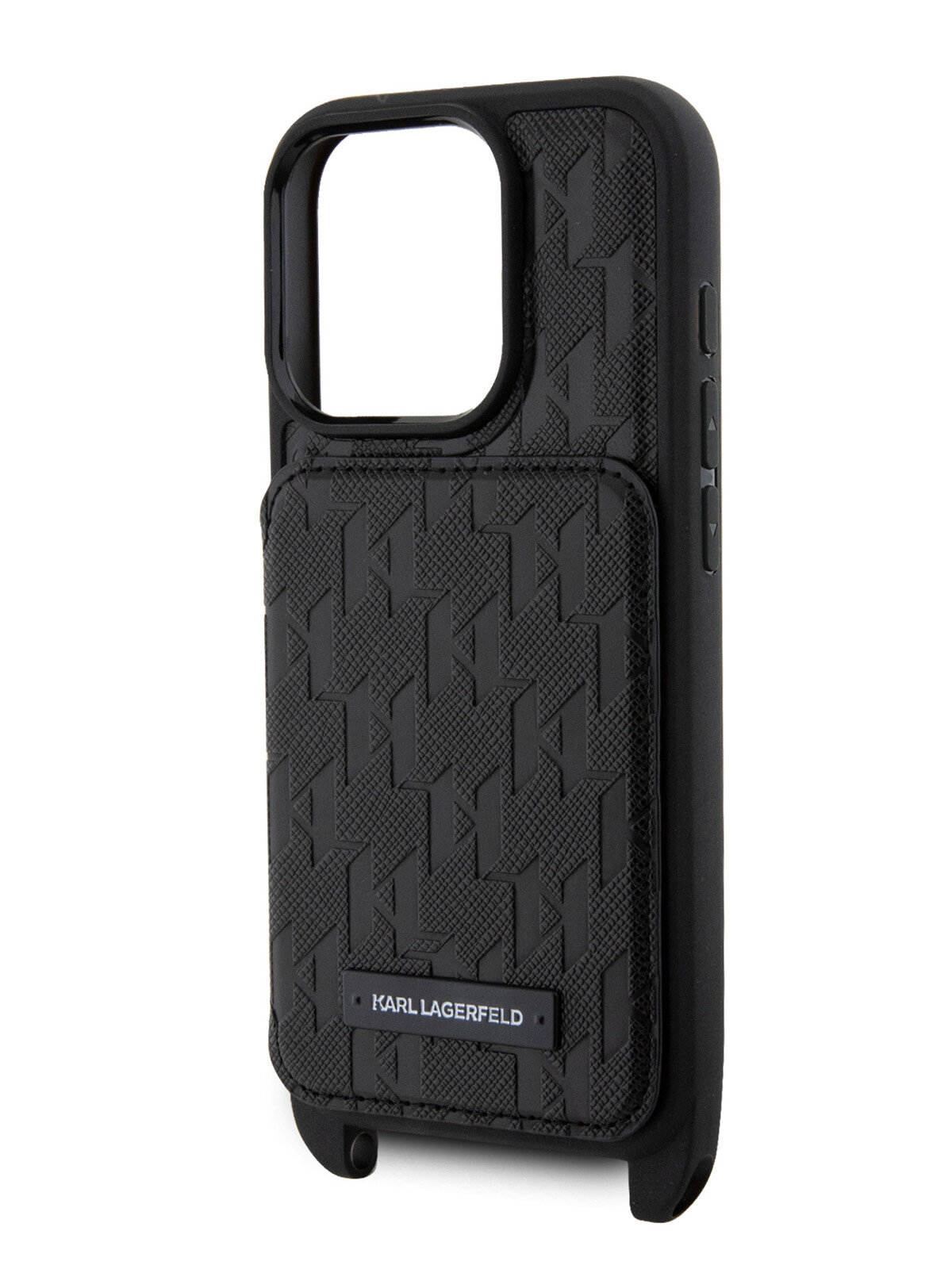 Lagerfeld для iPhone 16 Pro Max чехол Crossbody cardslot PU Monogram Plate logo Hard Black