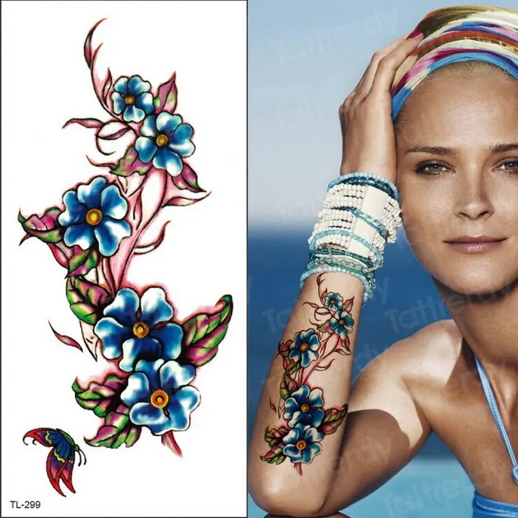 Временные татуировки Tattrendy фиолетовые цветы TL299