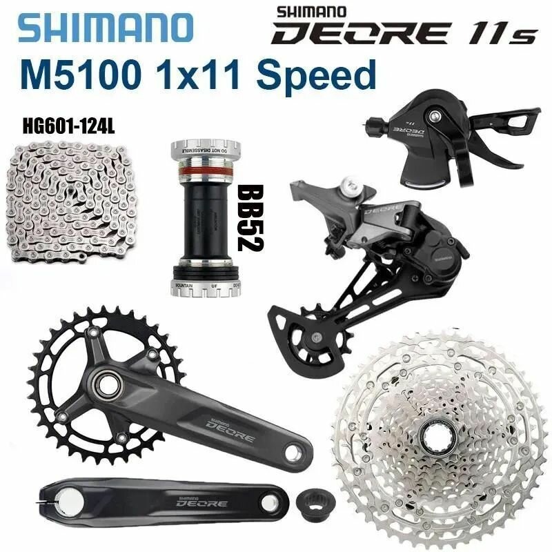 Комплект трансмиссии для горного велосипеда Shimano Deore M5100, 11 скоростей, (SL/R+RD/SGS), шатун FC 170 мм36TBB52, маховик 11-51T, цепь 124L