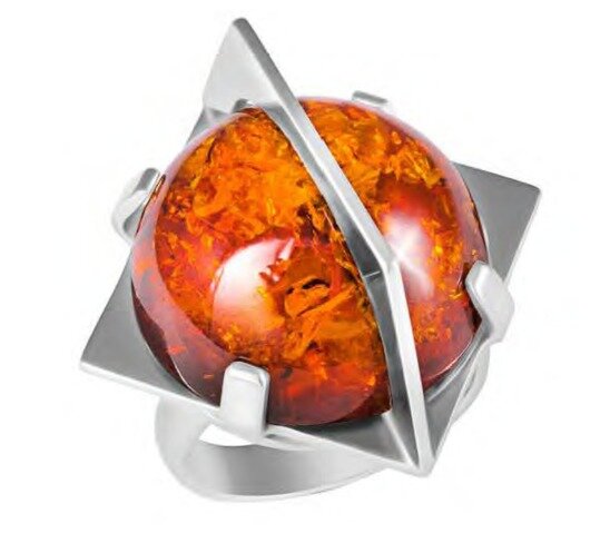 Перстень, серебро, 925 проба, родирование, янтарь