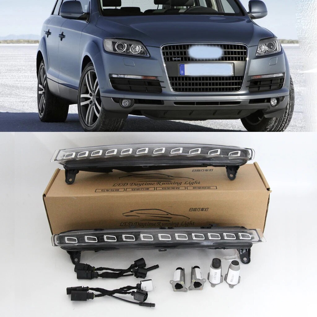 Дневные ходовые огни дневного света, дневные противотуманные фары, динамический желтый сигнал поворота, передний бампер для Audi Q7 2006 2007 2008 2009, 2 шт. Flashing Yellow