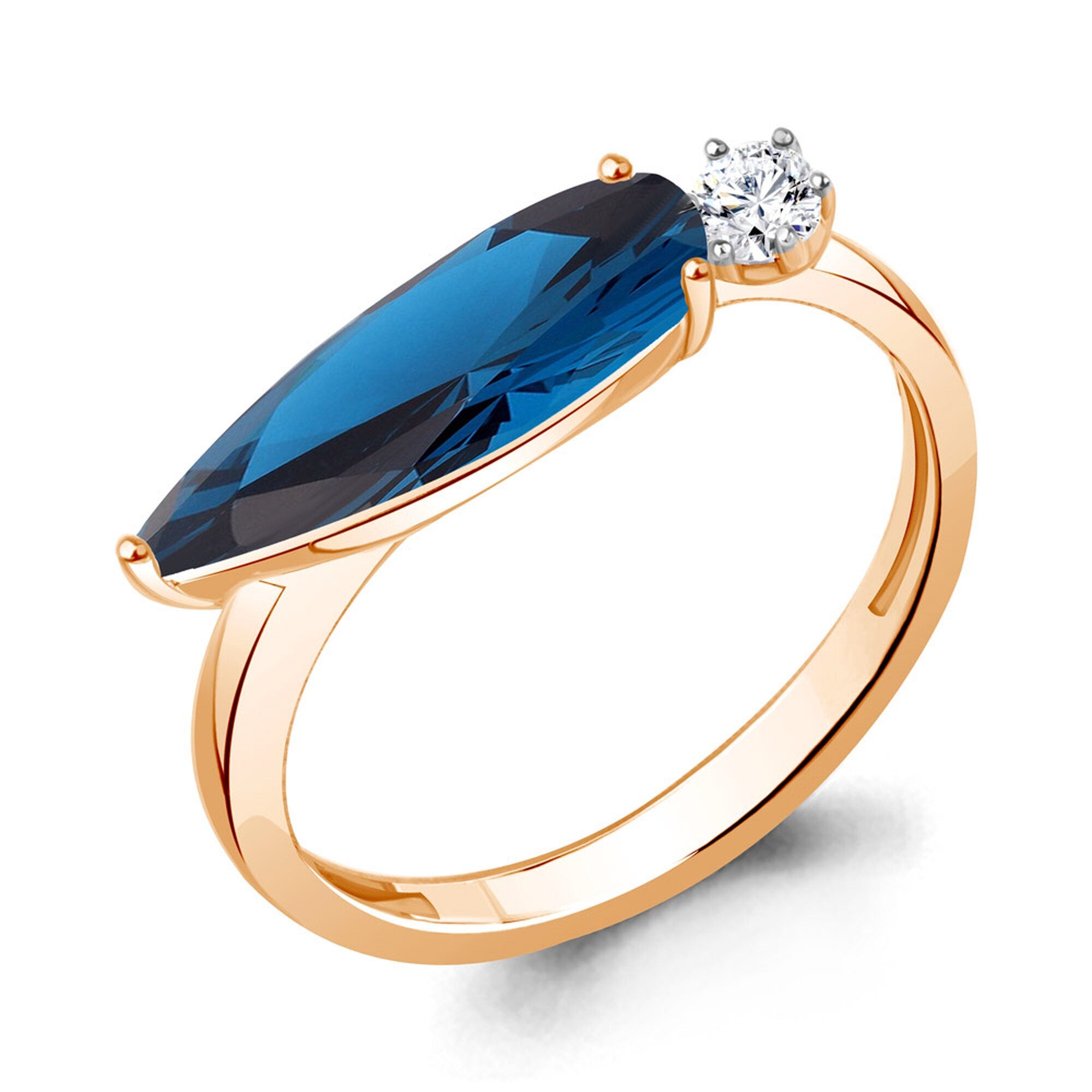 Кольцо, серебро, 925 проба, золочение, фианит, Лондон топаз