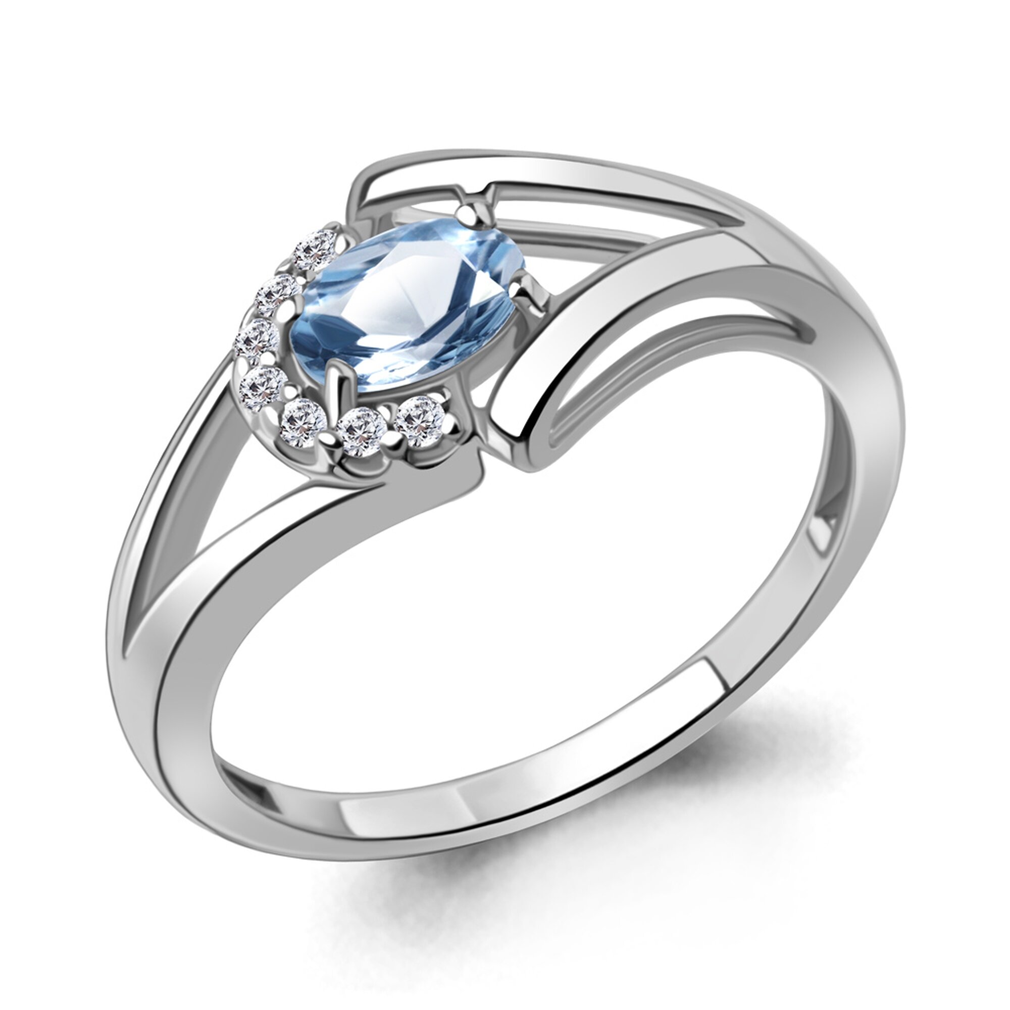 Кольцо, серебро, 925 проба, родирование, топаз, фианит