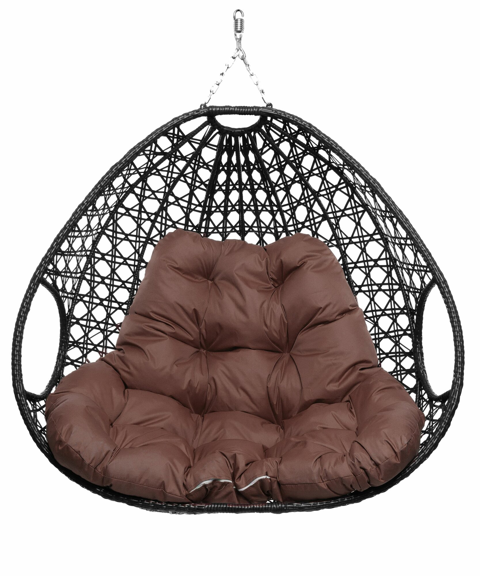 Подвесное кресло для двоих люкс, с ротангом, чёрный, коричневая подушка (без стойки)