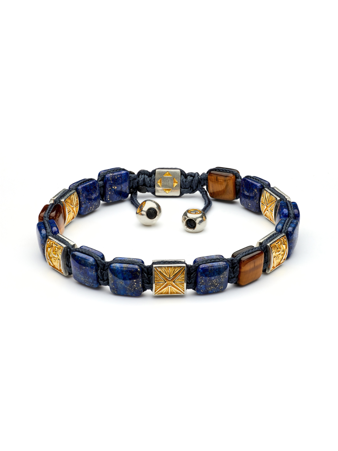 Браслет ENISSEY, серебро, 925 проба, золочение, тигровый глаз, лазурит