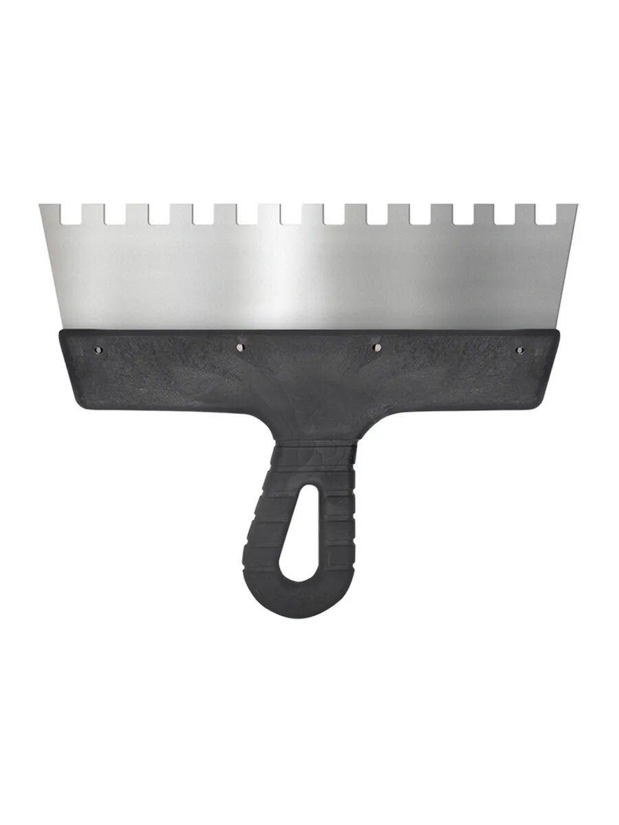 Шпатель фасадный Biber 35237, зубчатый, нержавеющая сталь, пластиковая ручка, зуб 10х10 мм, 250 мм