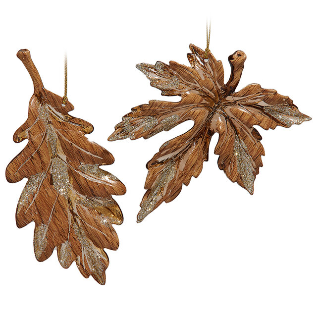 Набор елочных игрушек Осенние Листья - Paese Rustico 8-13 см, 2 шт, подвеска, Kurts Adler, T3642-набор