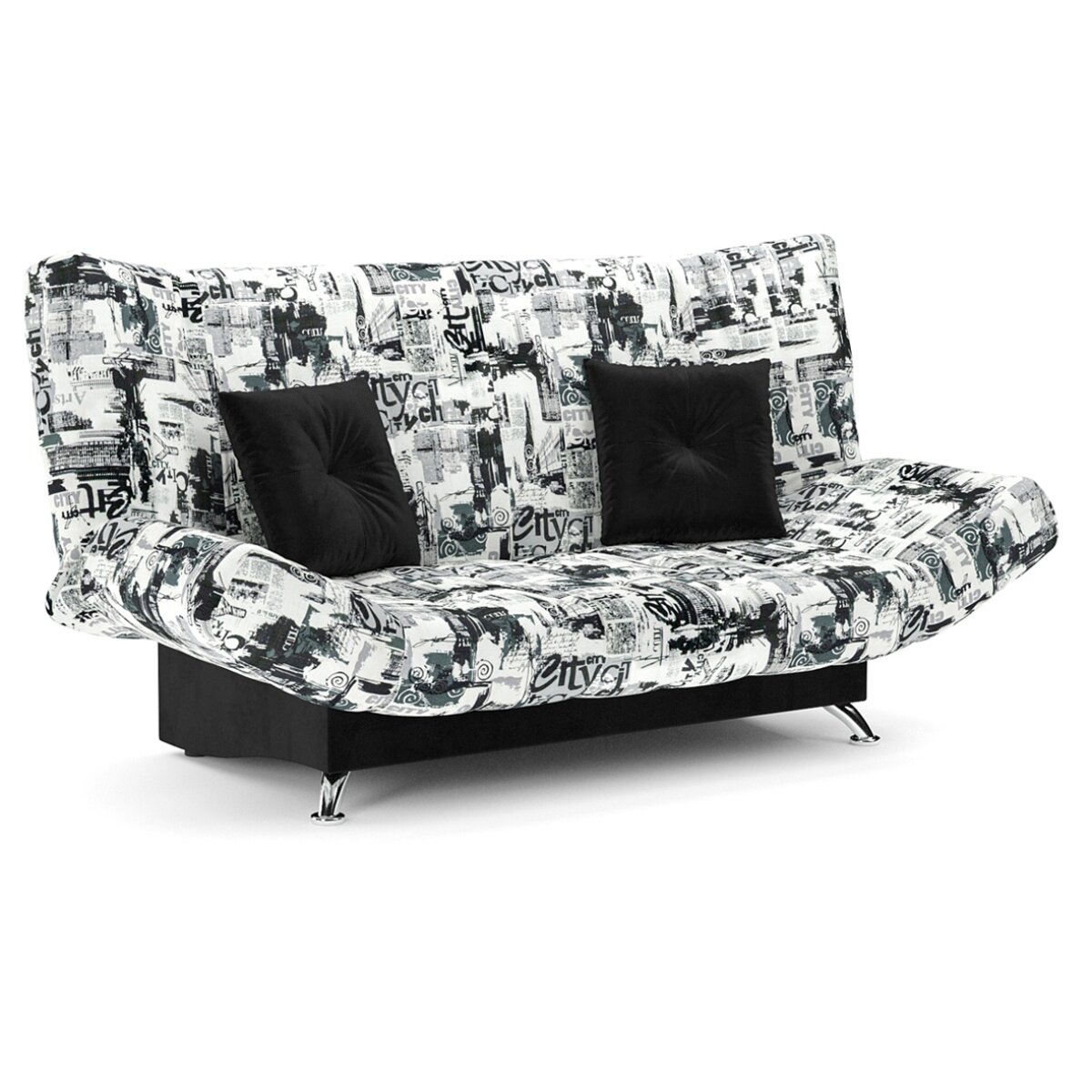 Диван Сток Диванов Самурай-2 Gazeta черно-белый с принтом, механизм клик-кляк