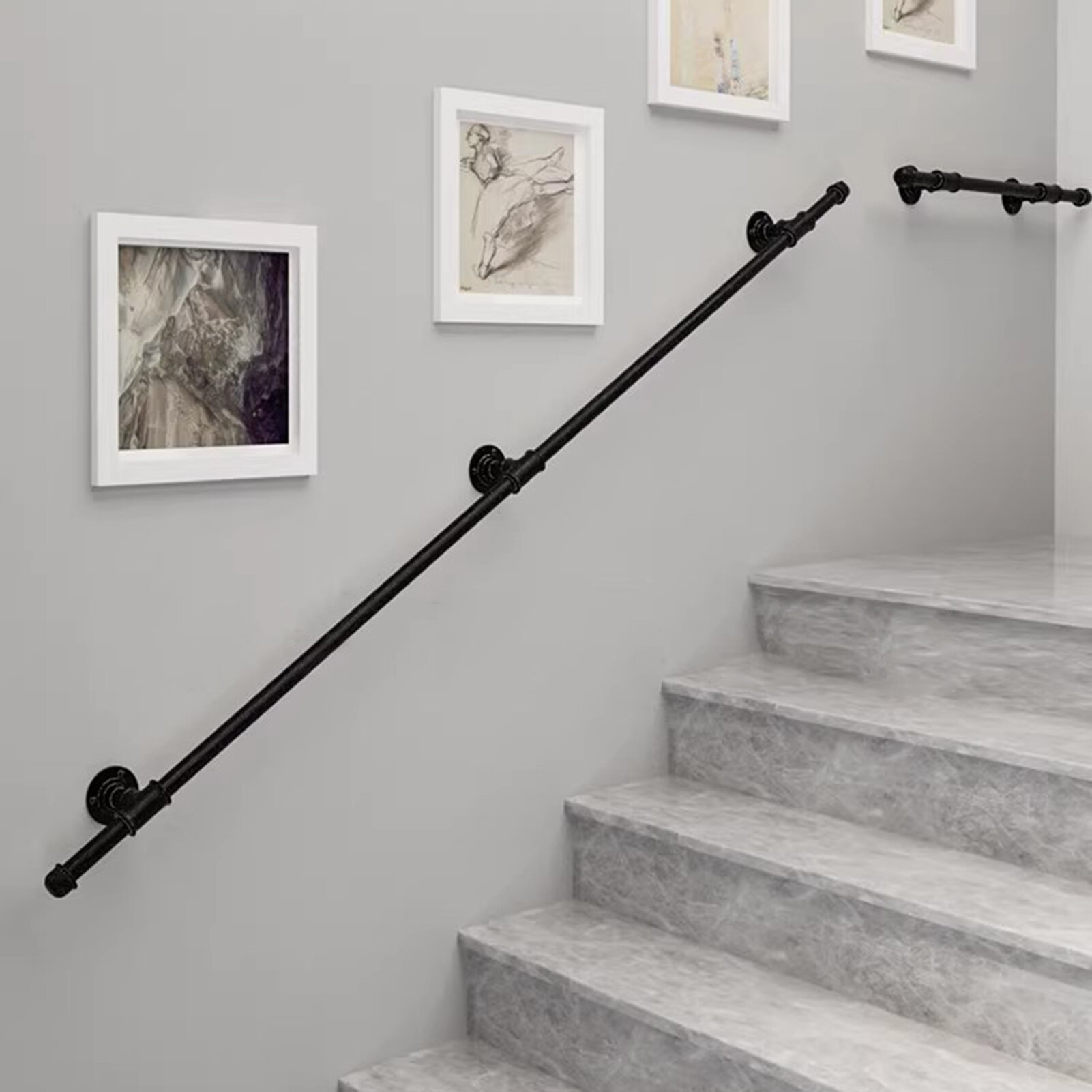 Поручень пристенный, готовый комплект, 800 мм, черный, Металлическая ковка, для помещений