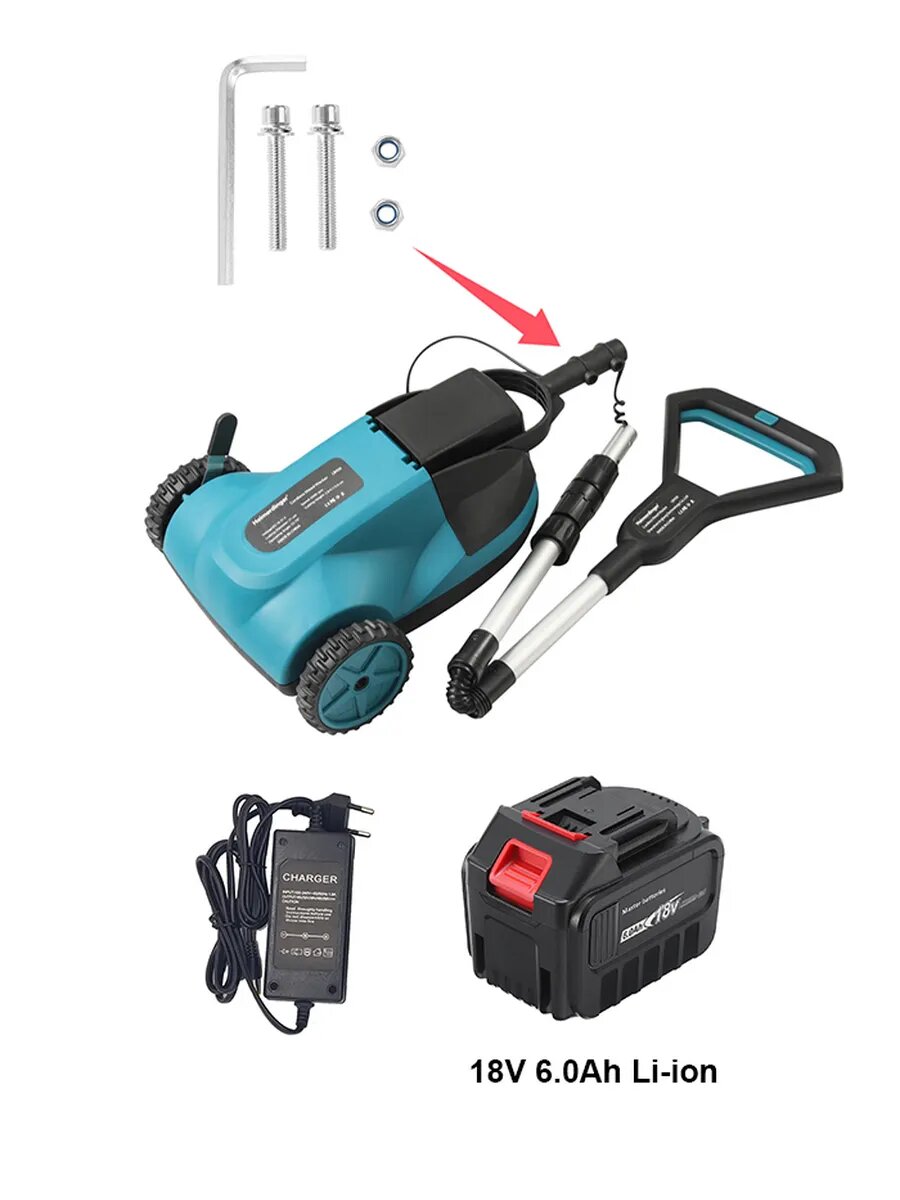 Газонокосилка Heimerdinger LB426, беспроводная, 800Вт, 6500об/мин, регулировка высоты
