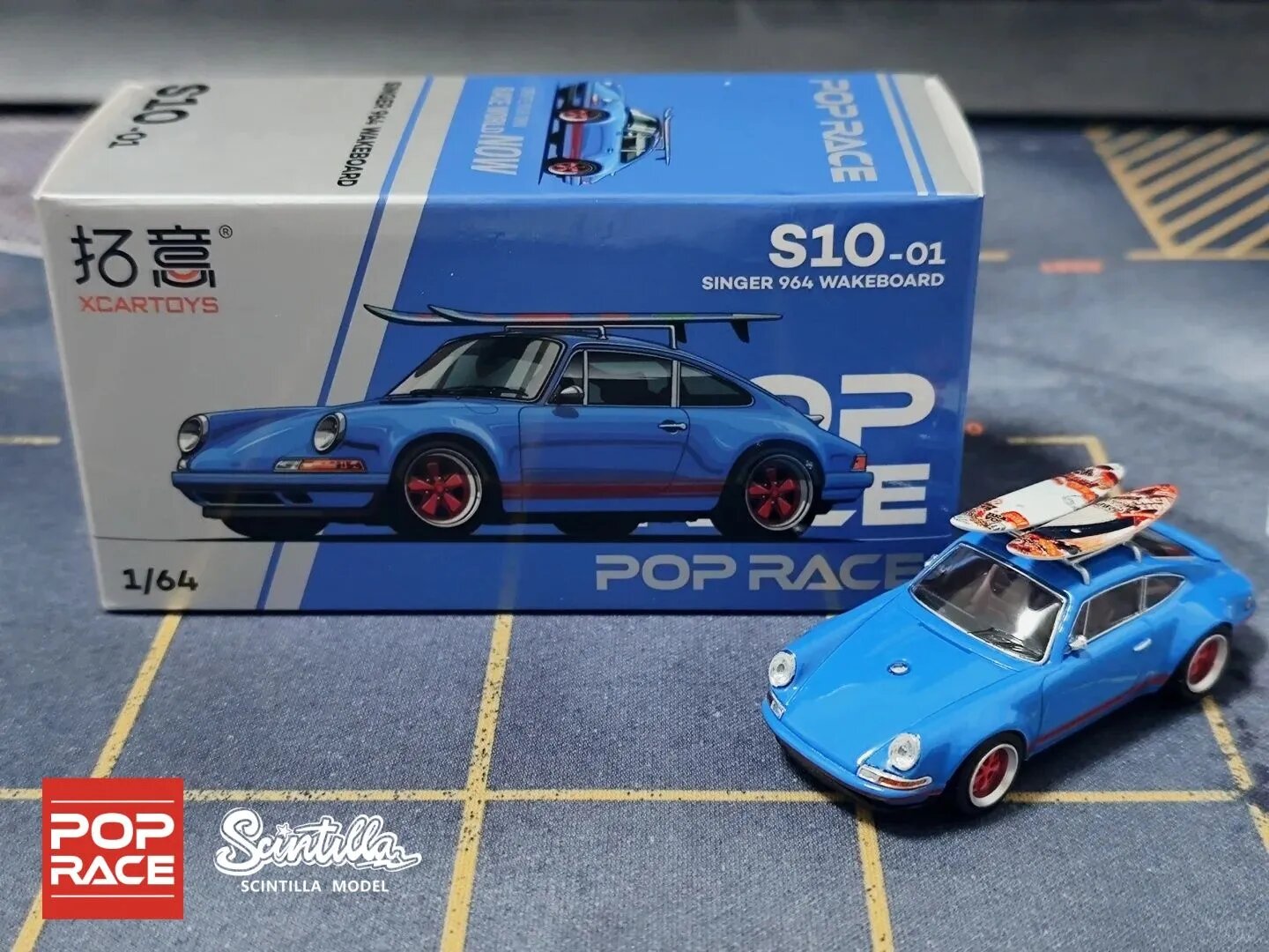 Машинка POP Race 1/64 #S10-01 Porsche Singer 964 Blue Alloy Car Model Toy Gift