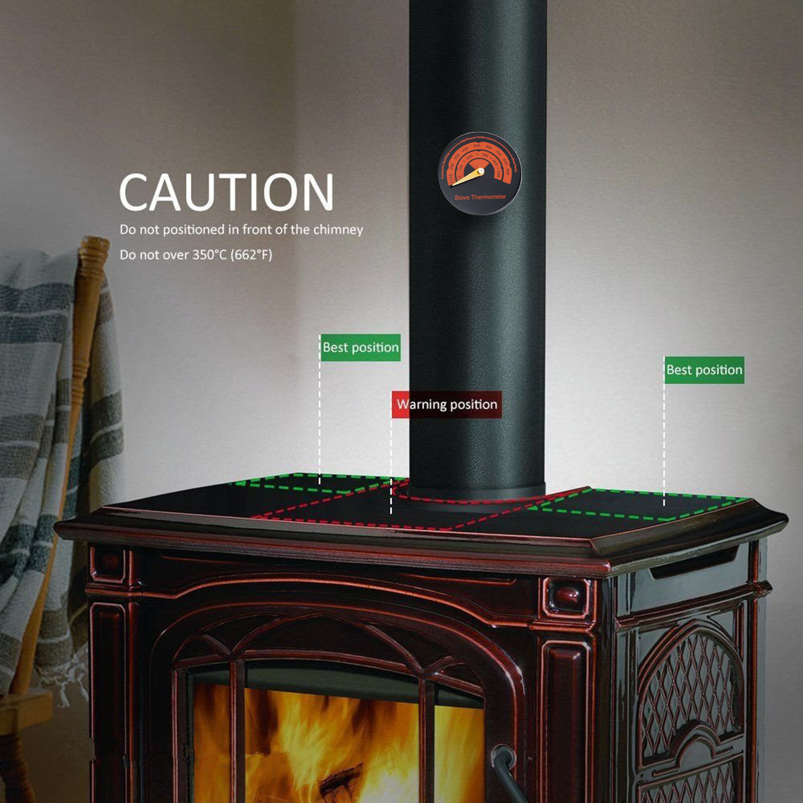 Вентилятор для дровяной печи с электроприводом, 5 лопастей, вентилятор для камина с теплоизоляционной панелью, термометр для дровяной печи, подледная рыбалка, кемпинг, лунный стиль, черный