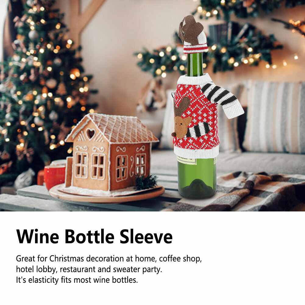 2 шт./компл, милый рождественский лось, крышка для бутылки вина, бутылка шампанского, вязаный свитер для украшения вечеринки
