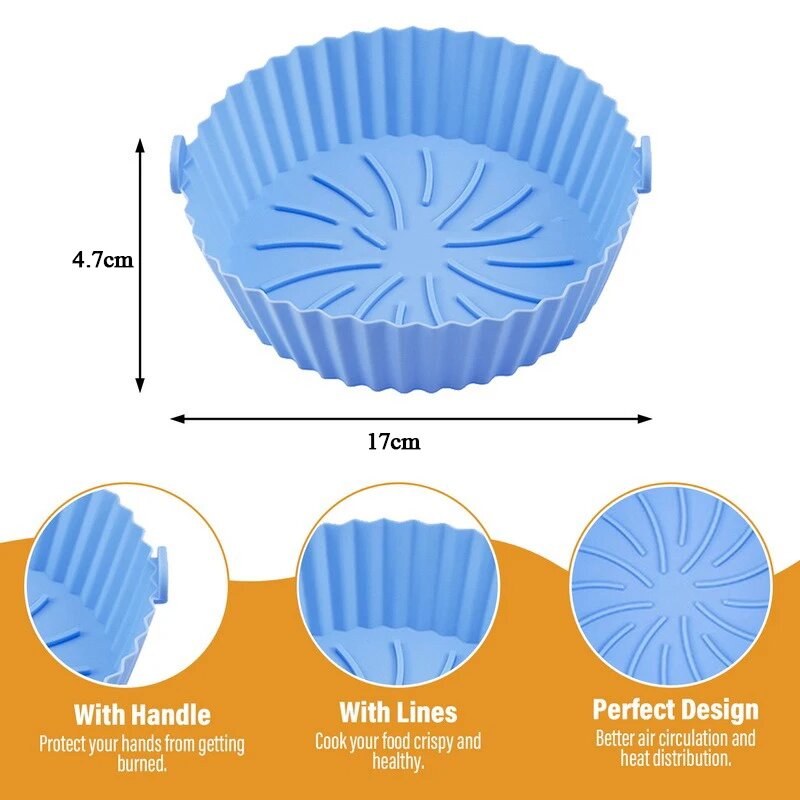 1 шт. многоразовая фритюрница, силиконовый горшок, противень для духовки, силиконовая корзина для аэрофритюрницы, пицца, жареная курица, гриль, сковорода, коврик для кухни Синий, Blue