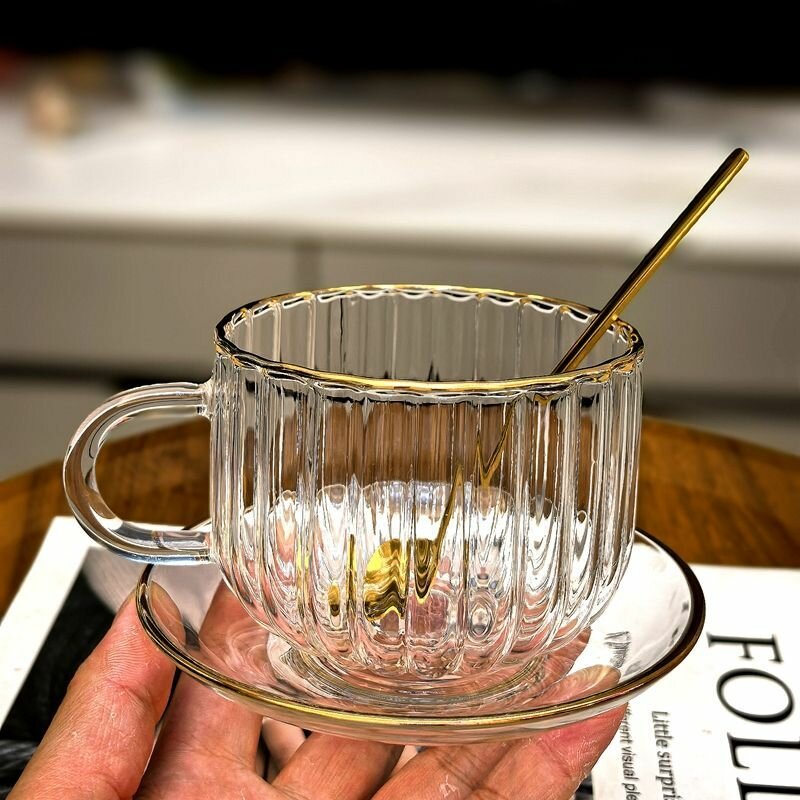 Стакан с блюдцем и ложкой, чашка для завтрака, чашка для кофе