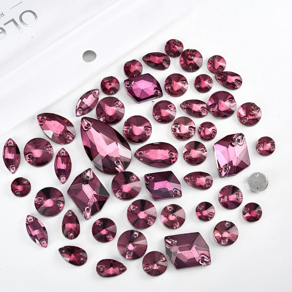 Стразы стеклянные розовые AB, mix shape 50шт, lt amethyst