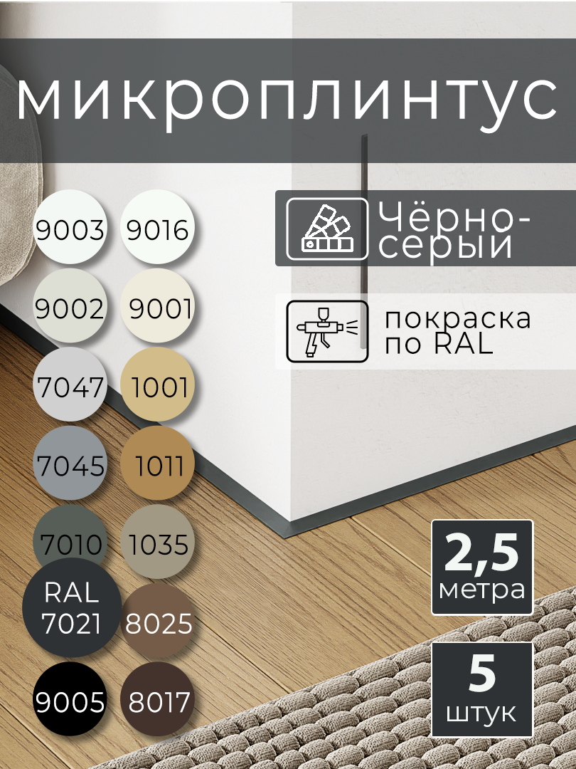 Микроплинтус с пружинами Чёрно-серый RAL 7021 (2,5 метра) матовый