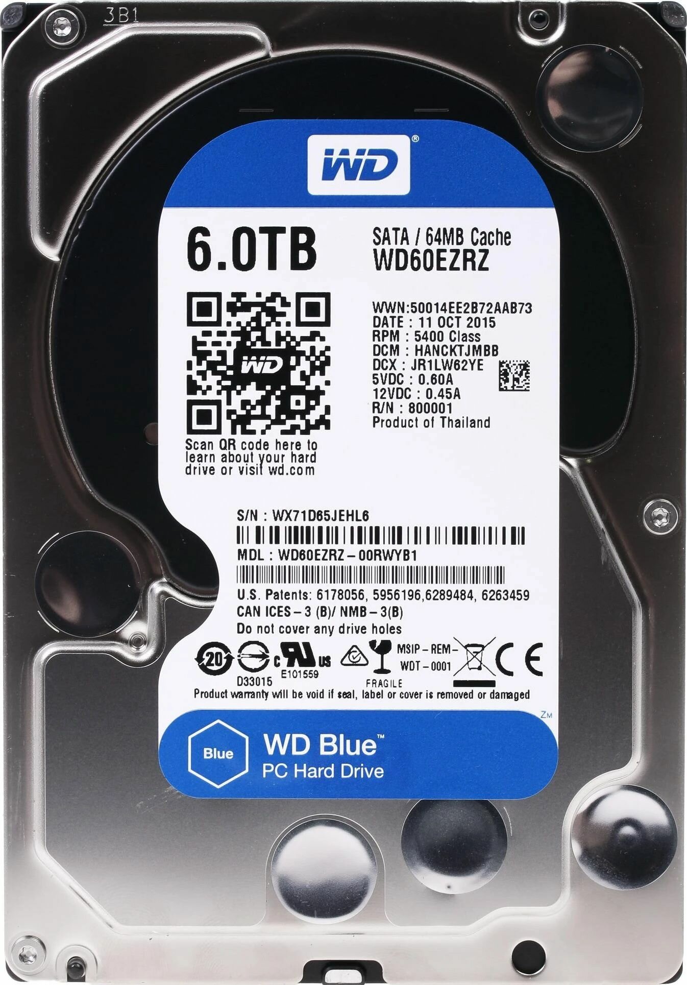 3.5" жесткий диск 6TB WD Blue (WD60EZRZ) 5400rpm 64MB