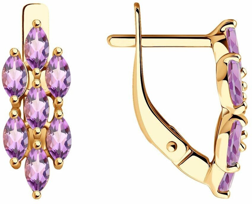 Серьги, красное золото, 585 проба, аметист
