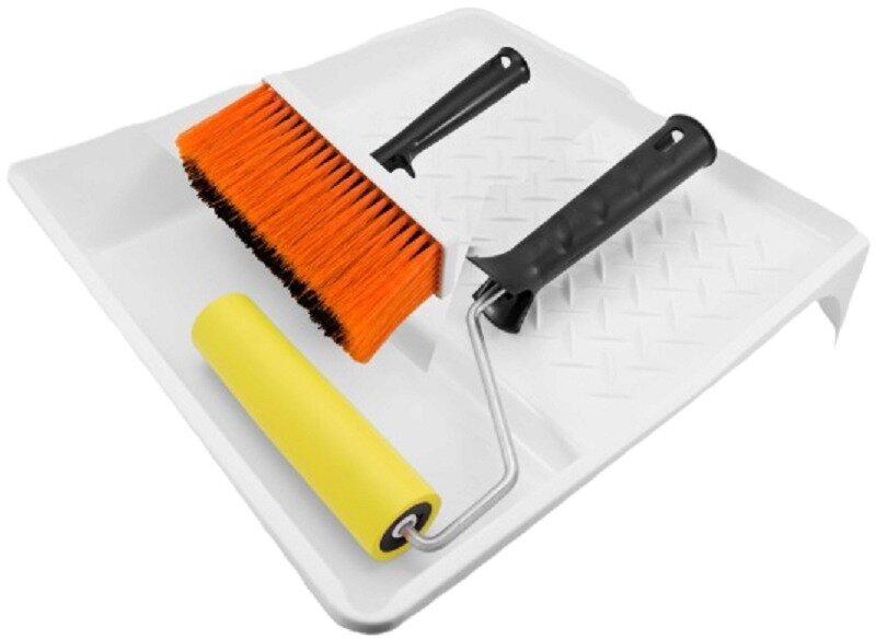 Малярный набор для обоев: ванночка 320х350 мм, кисть торцевая 50х140 мм, валик прижимной 150 мм, бюгель 6 мм