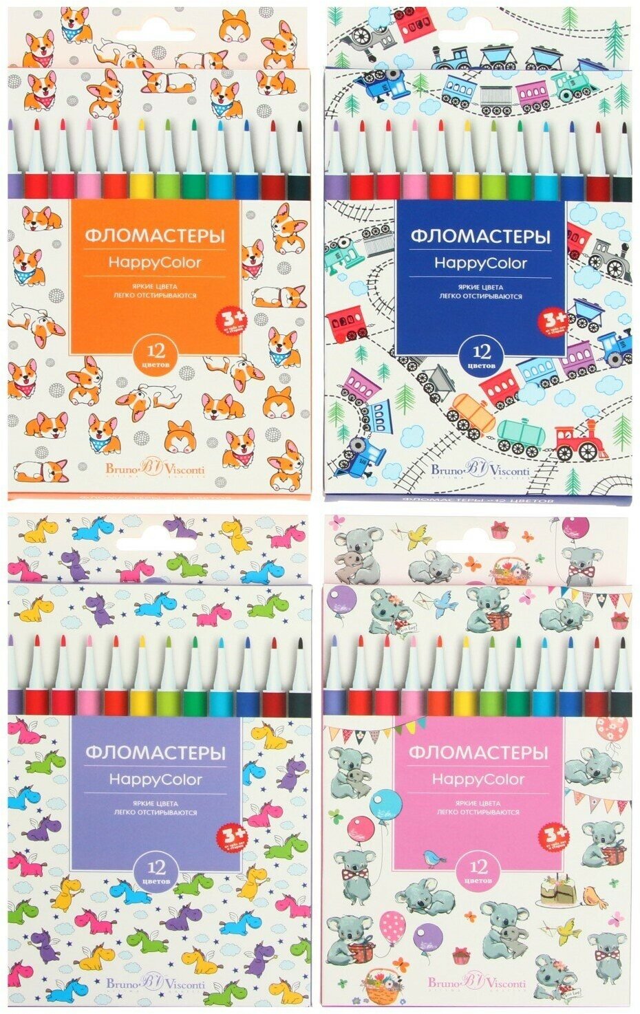 Фломастеры 12 цветов BrunoVisconti HappyColor, микс