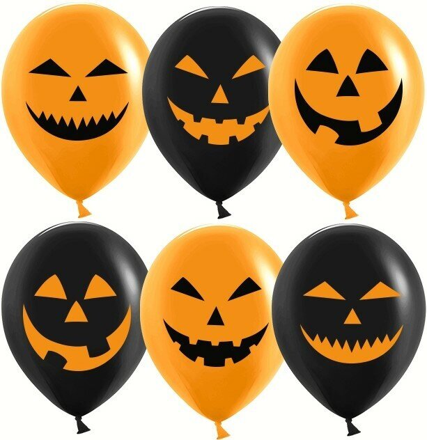 Шар (12'/30 см) Тыквы на Хэллоуин, Черный/Оранжевый, пастел