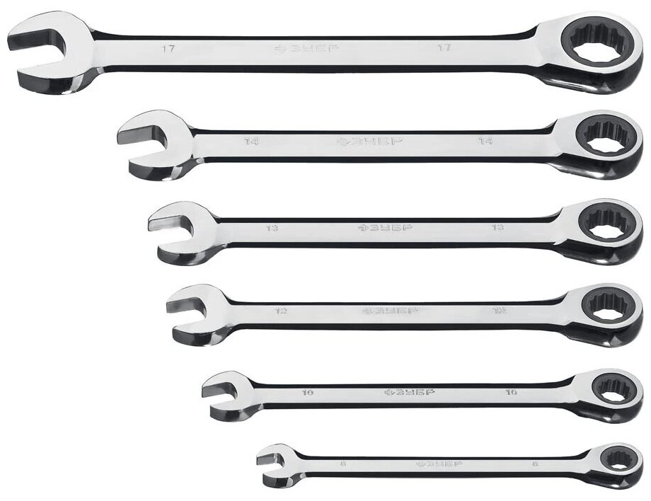 Набор комбинированных гаечных ключей трещоточных 6 шт, 8 - 17 мм, ЗУБР