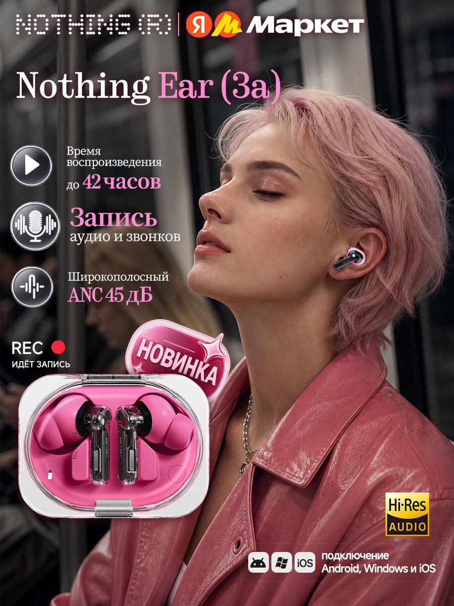 Наушники беспроводные шумоподавлением Nothing Ear (3a) LDAC, ANC, розовый
