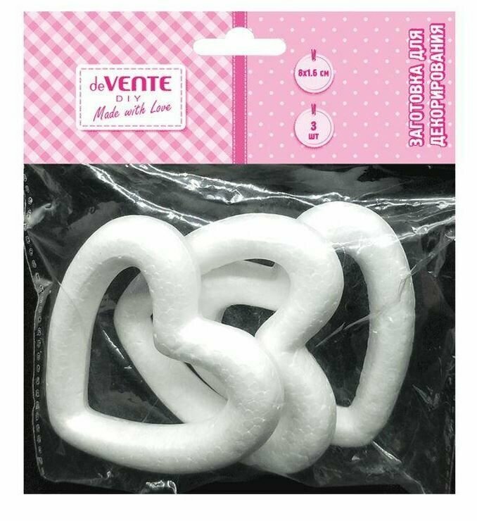 Заготовка для декорирования/набор для декорирования " Сердца фигурные" deVente 80x16 мм, 3 штуки в упаковке, белые.