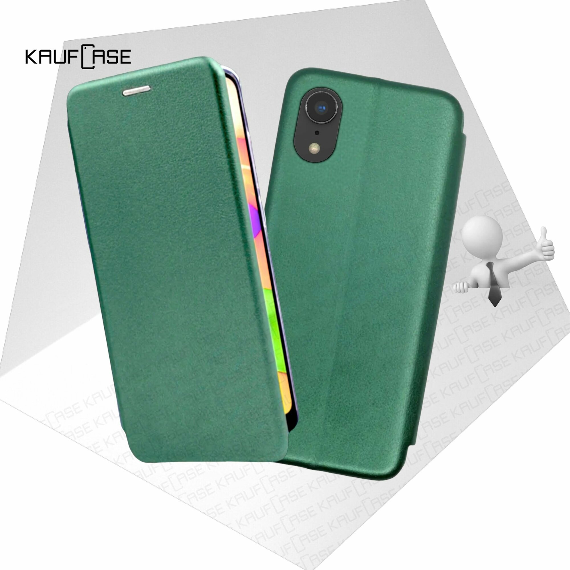 Чехол книжка KaufCase для телефона Apple iPhone XR (6.1"), темно-зеленый. Трансфомер