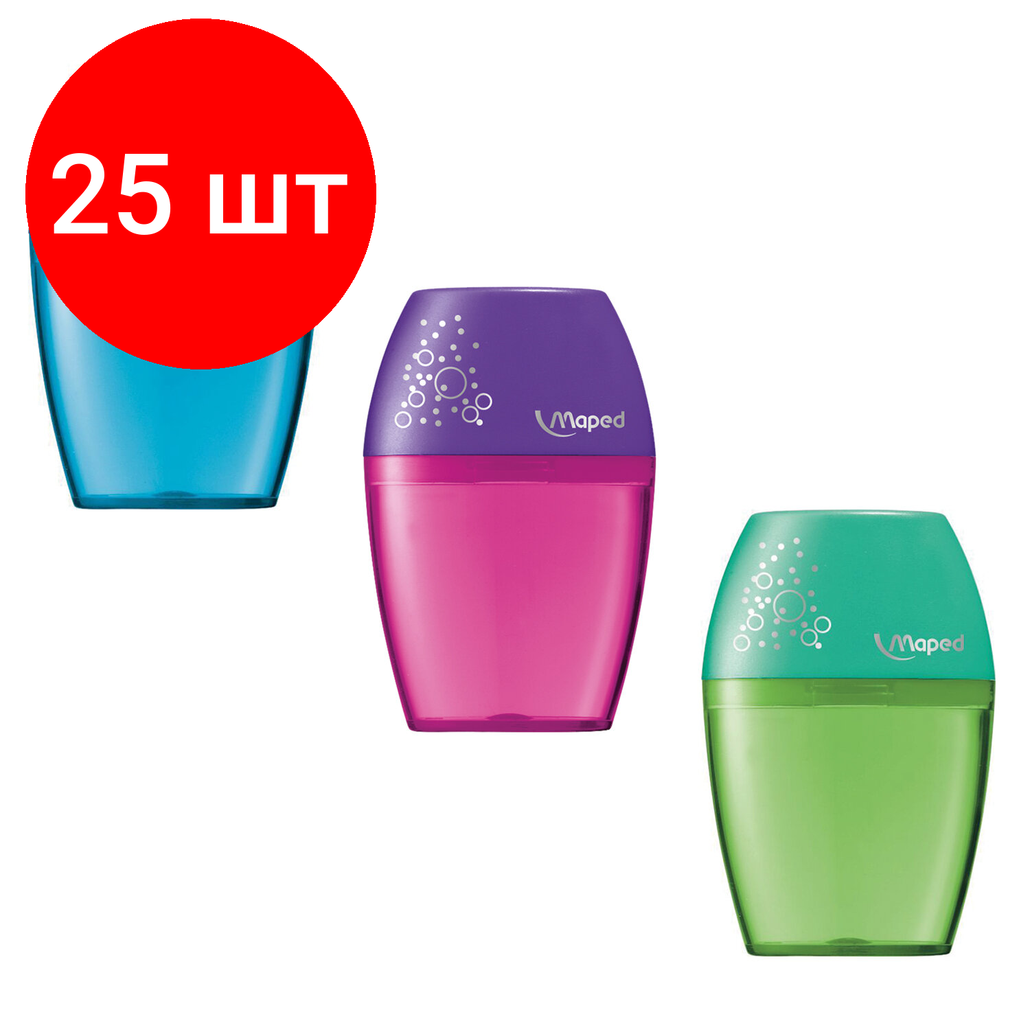 Комплект 25 шт, Точилка MAPED"Shaker", с контейнером повышенной вместимости, ассорти, дисплей, 534753
