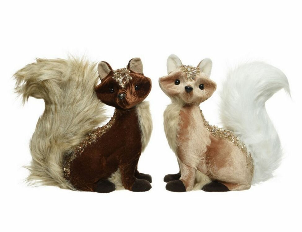 Декоративная фигура гламурная лисичка, искусственный мех, текстиль, шоколадная, 27 см, Kaemingk 729814-1