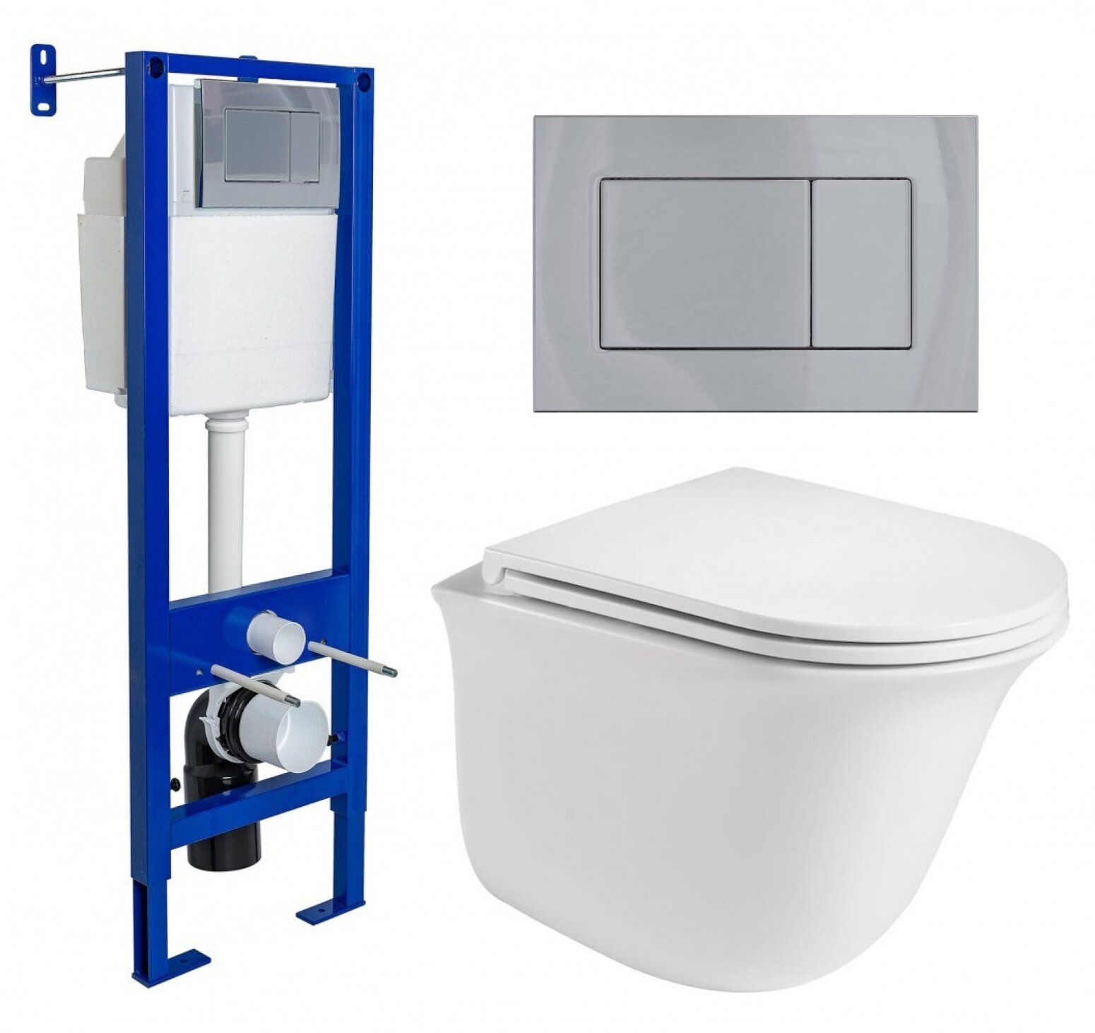 Комплект 3 в 1 инсталляция Berges Wasserhaus Atom 410 + Подвесной унитаз WeltWasser Telbach 004 GL-WT + кнопка хром