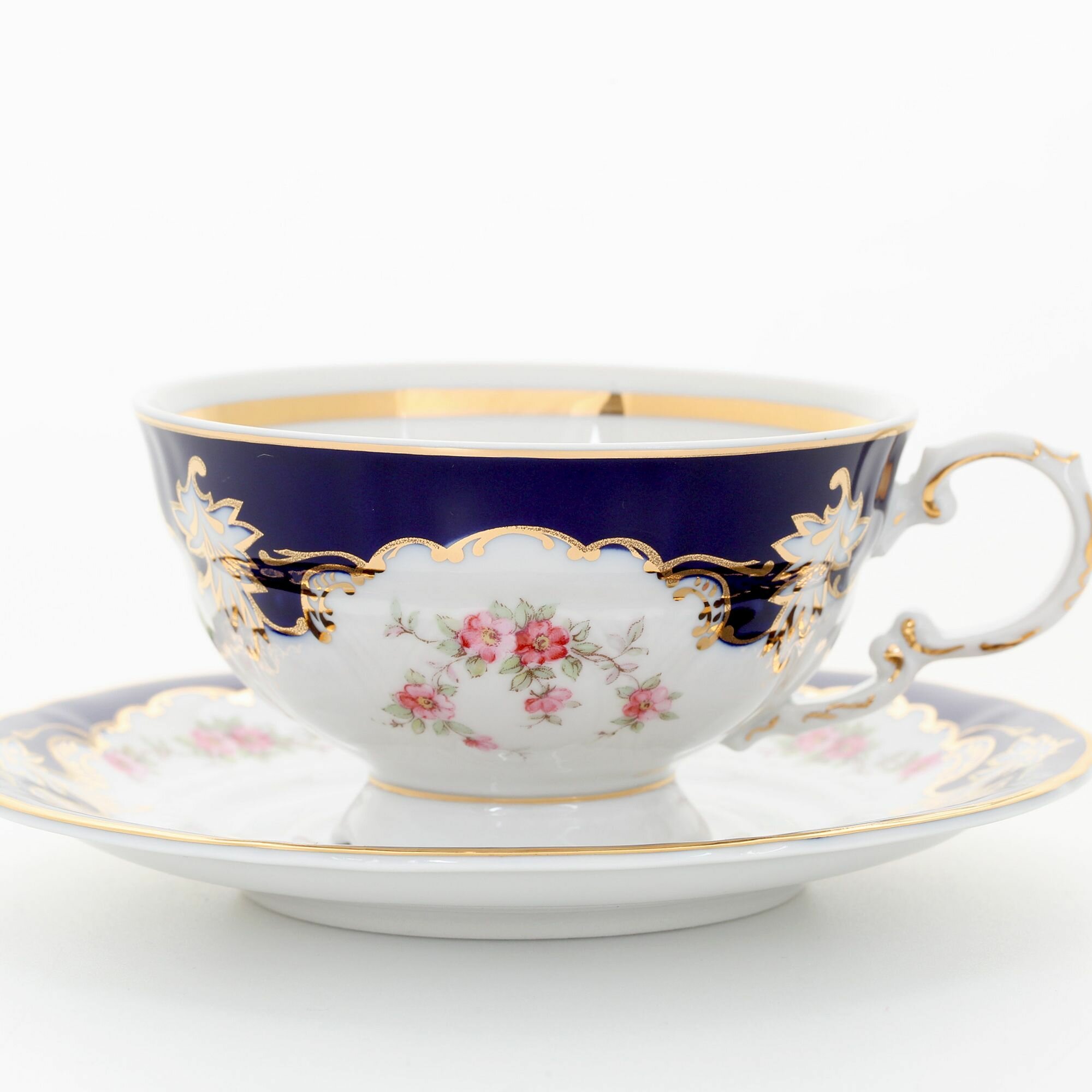 Набор чайных чашек с блюдцем Leander Соната "Цветочный вальс, кобальт" 200 мл, 6 шт.