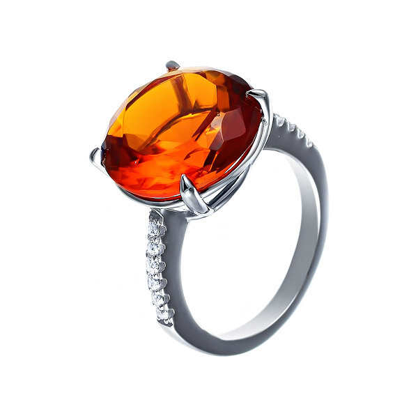 Кольцо, серебро, 925 проба, стекло, фианит