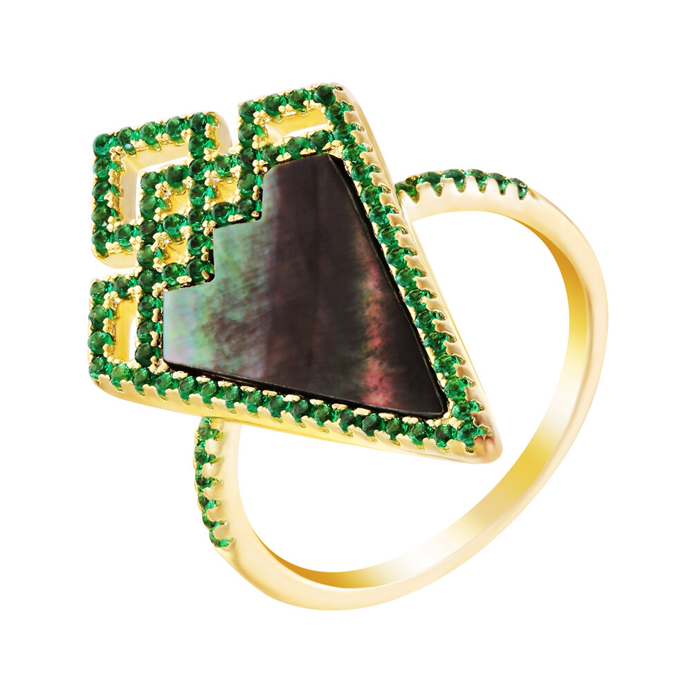 Кольцо, серебро, 925 проба, фианит, перламутр