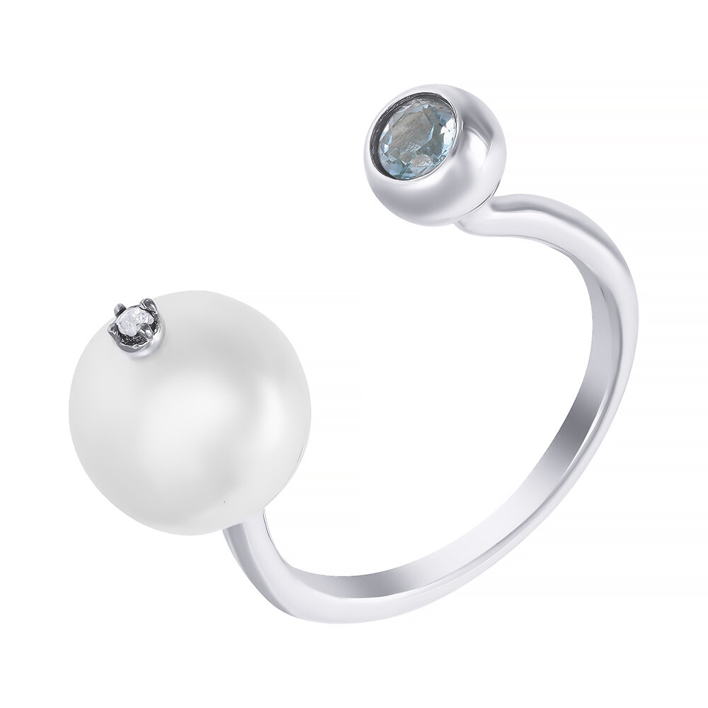 Кольцо, серебро, 925 проба, фианит, жемчуг, топаз