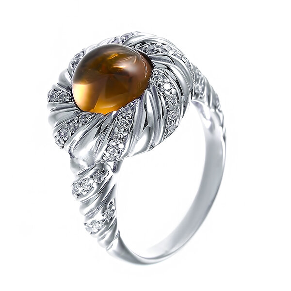 Кольцо, серебро, 925 проба, раухтопаз